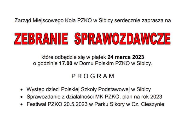 Zebranie sprawozdawcze – MK PZKO Sibica – PZKO